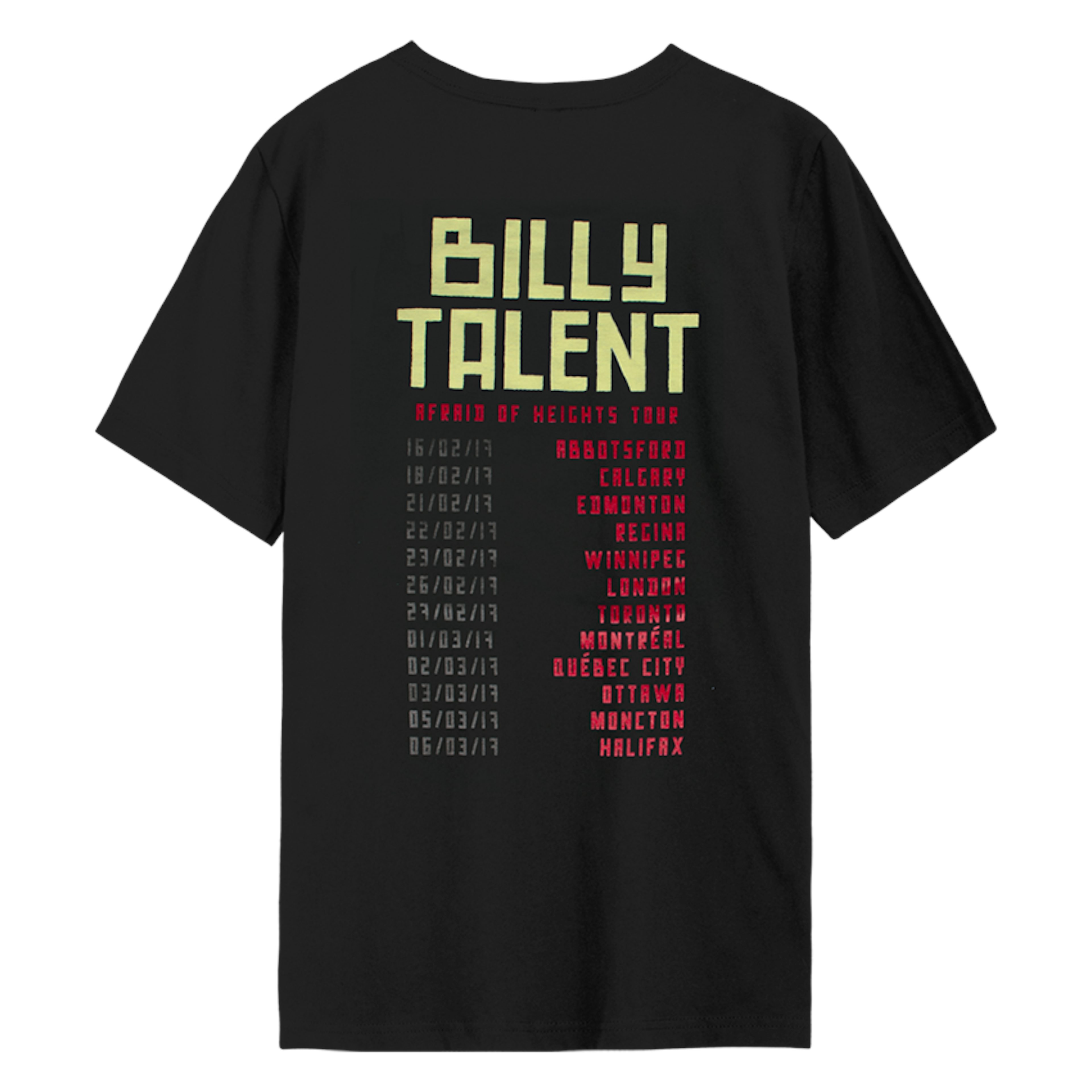 Billy Talent Afraid of Heights 2017 Canada Tour T-Shirt