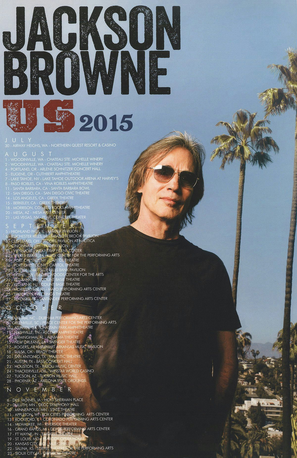 Jackson Browne 2015 U.S. Tour Poster