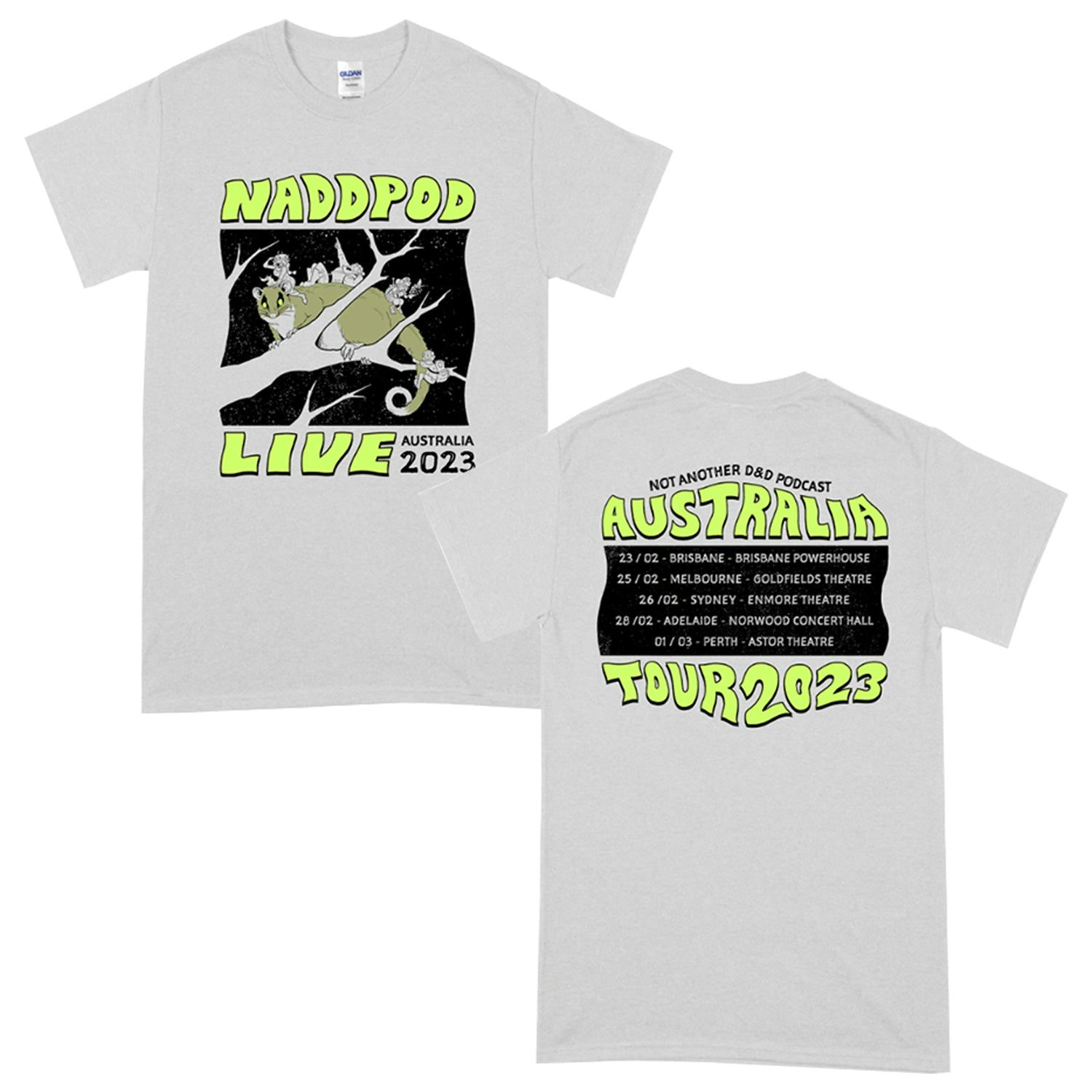 Not Another D & D Podcast NADDPOD Live Australian Tour 2023 T-Shirt (Ash)