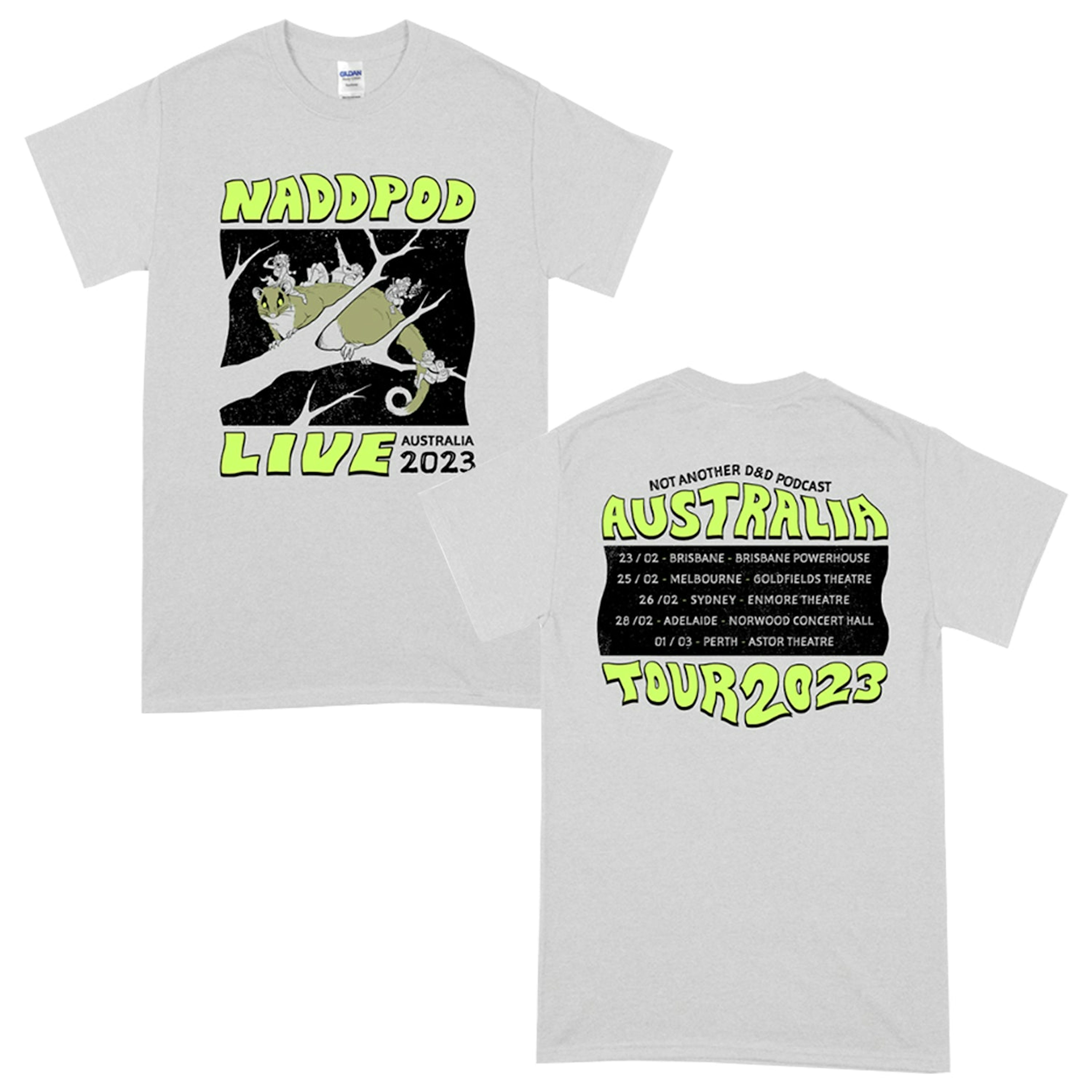 Not Another D & D Podcast NADDPOD Live Australian Tour 2023 T-Shirt (Ash)