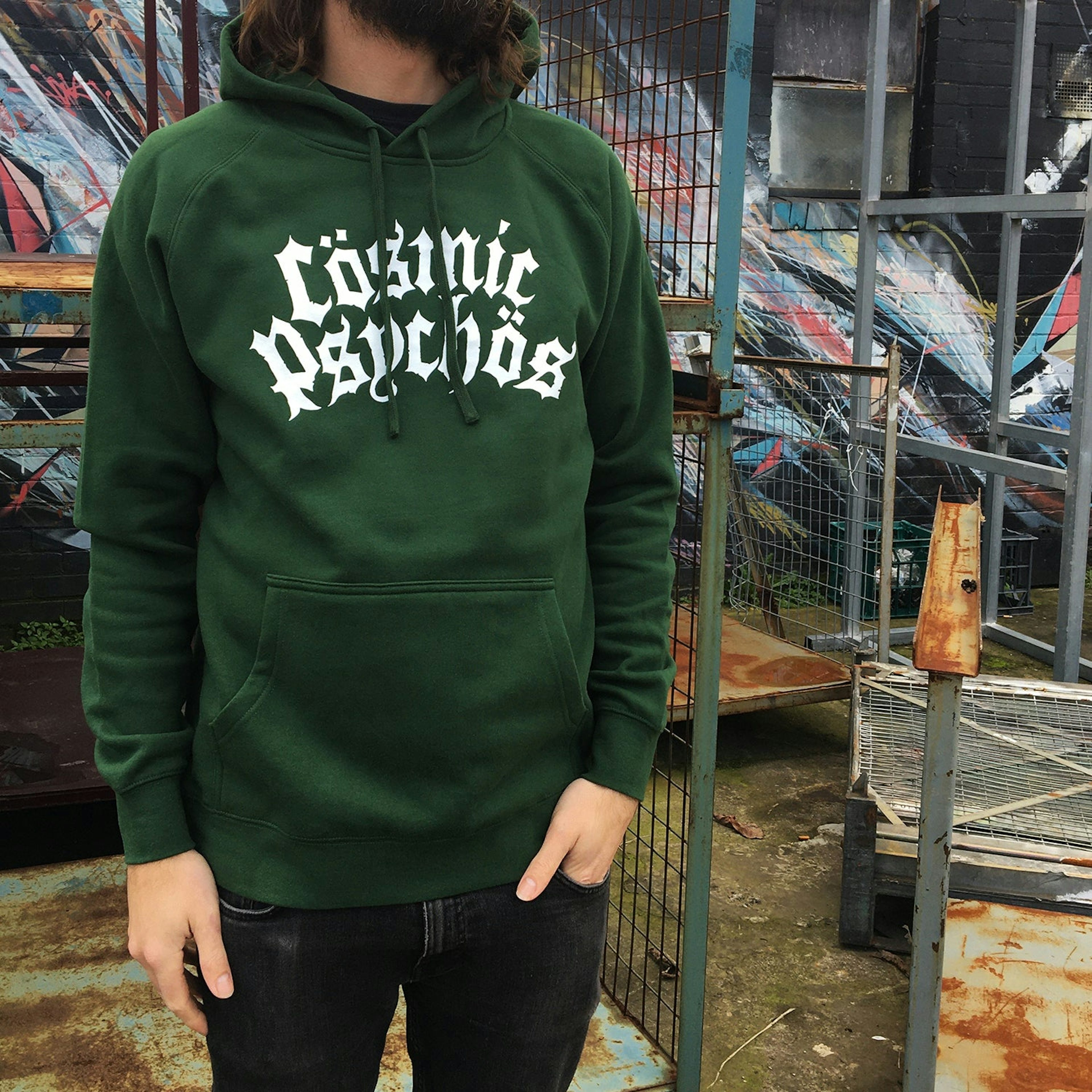 Cosmic Psychos Large Metal Logo Hoodie (Forest Green)