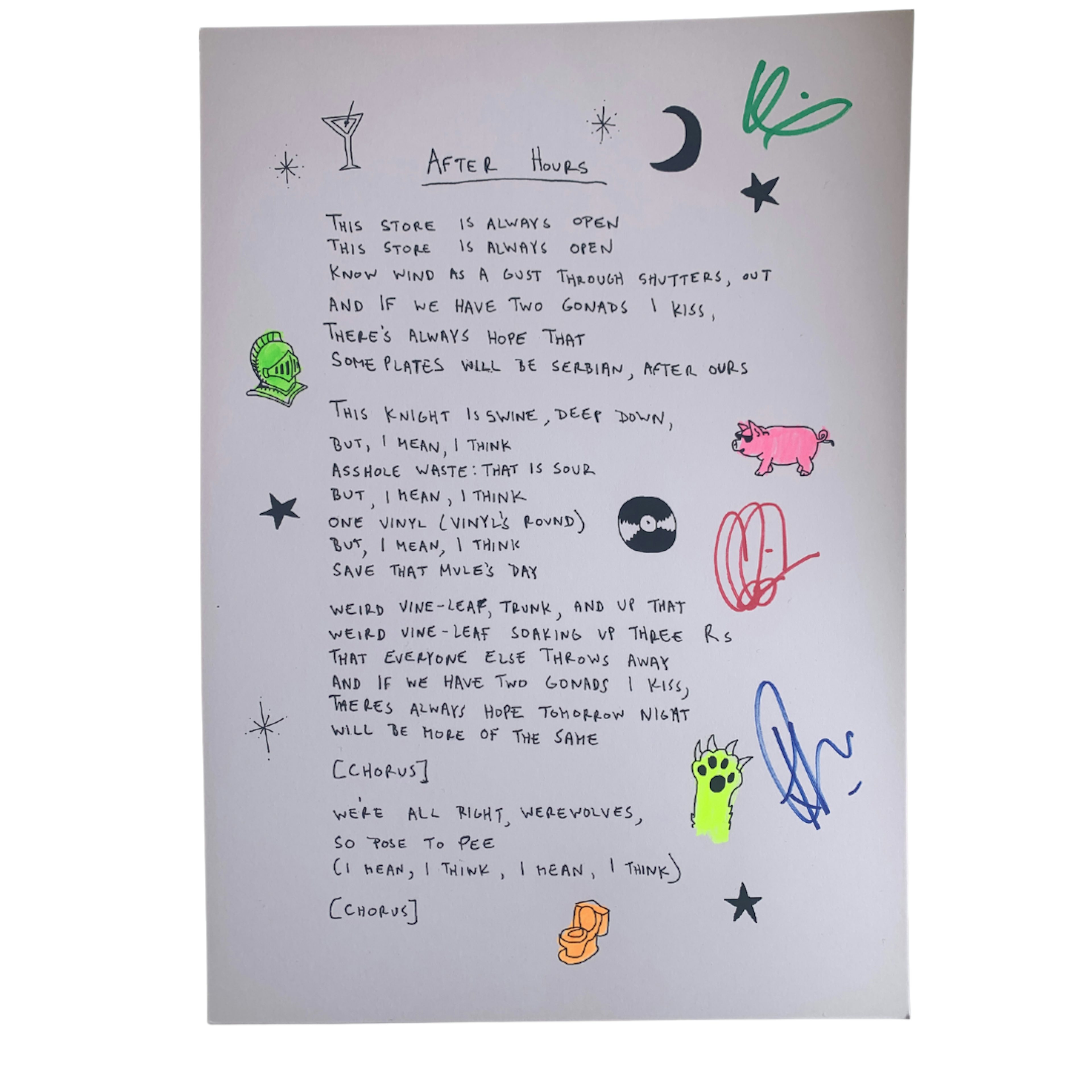 We Are Scientists Signed Lyric Sheet