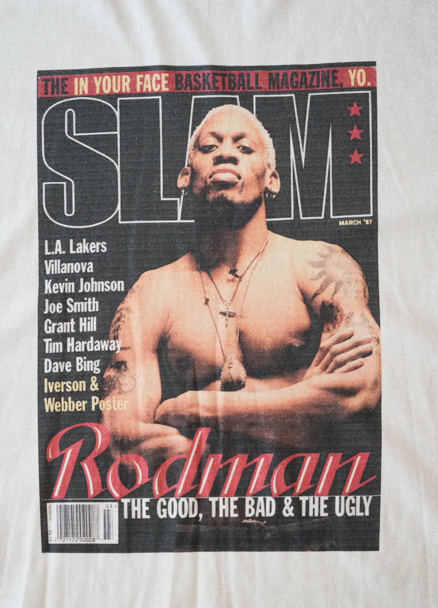 OKAYPLAYER Vintage Retro Dennis Rodman Slam Cover T-Shirt