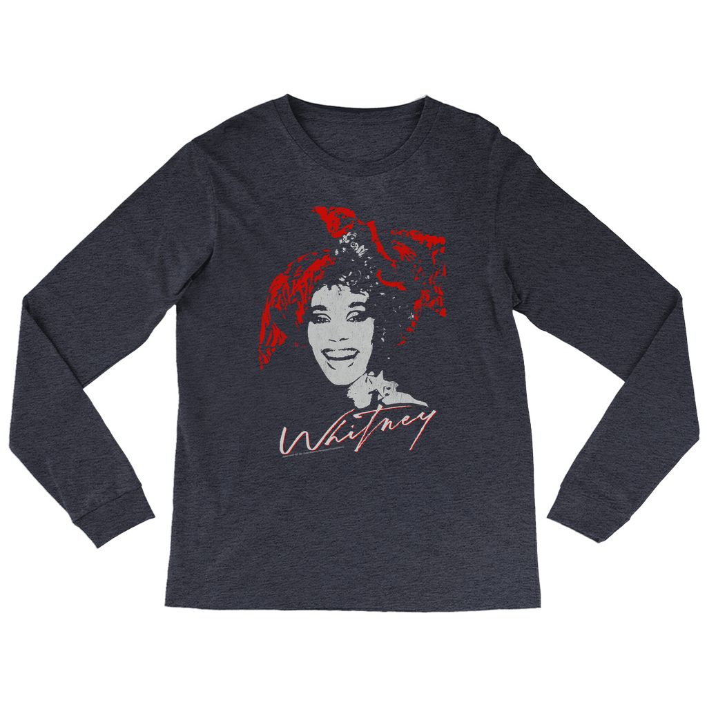 Whitney Houston Heather Long Sleeve Shirt | 1987 Red Scarf Photo Design ...