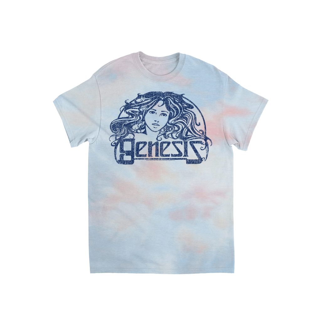Genesis Tie Dye T-Shirt | Navy Vintage Art Nouveau Logo Distressed ...