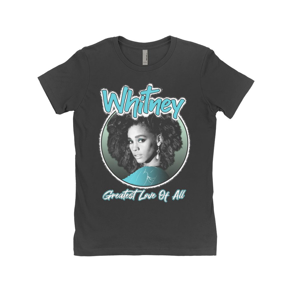 Whitney Houston Ladies' Boyfriend T-Shirt | Turquoise Greatest Love Of ...