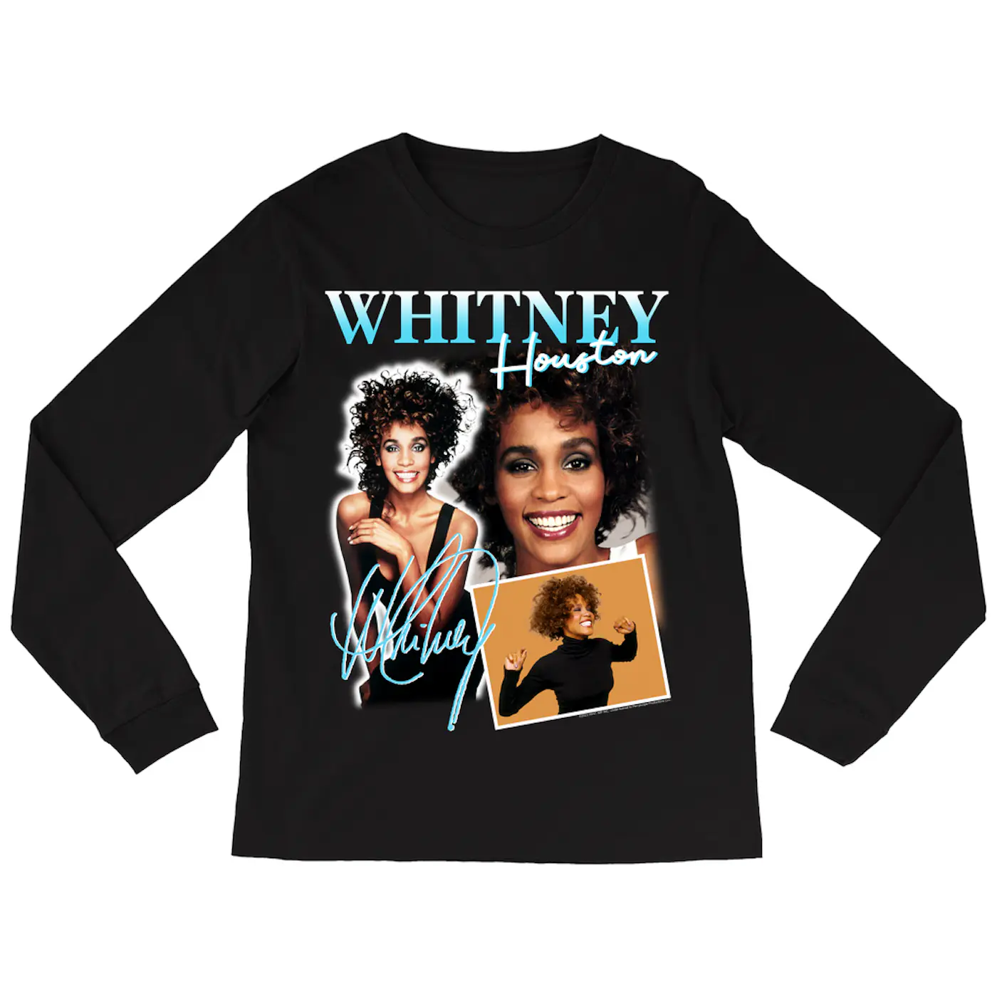 Whitney Houston Long Sleeve Shirt | 1987 Turquoise Photo Collage Design ...