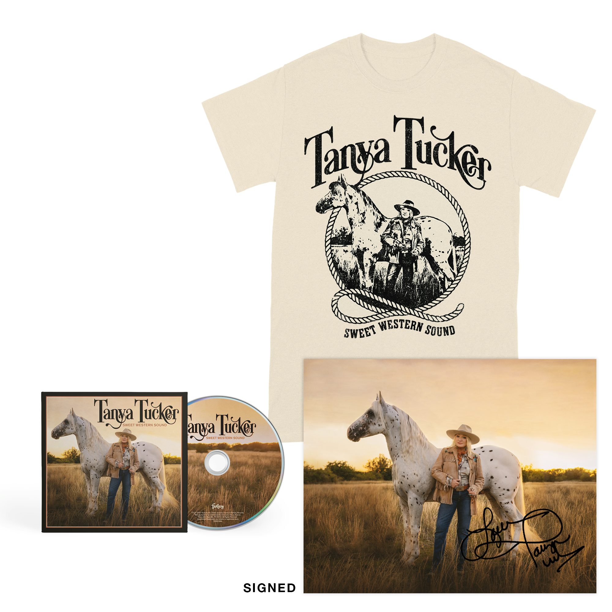 Tanya Tucker Sweet Western Sound SIGNED 8x10 + CD + T-Shirt Bundle