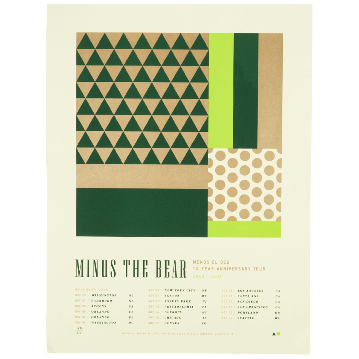 Minus the Bear Menos El Oso 10 Year Anniversary Tour Poster - White