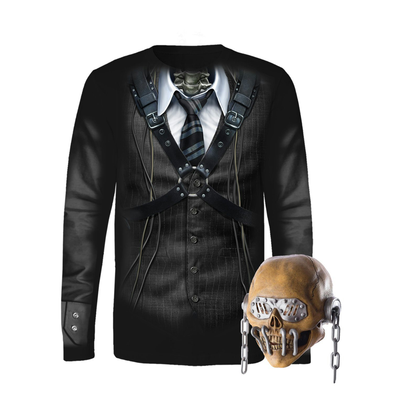 Megadeth Vic Rattlehead Allover Print Long Sleeve Tee & latex Mask