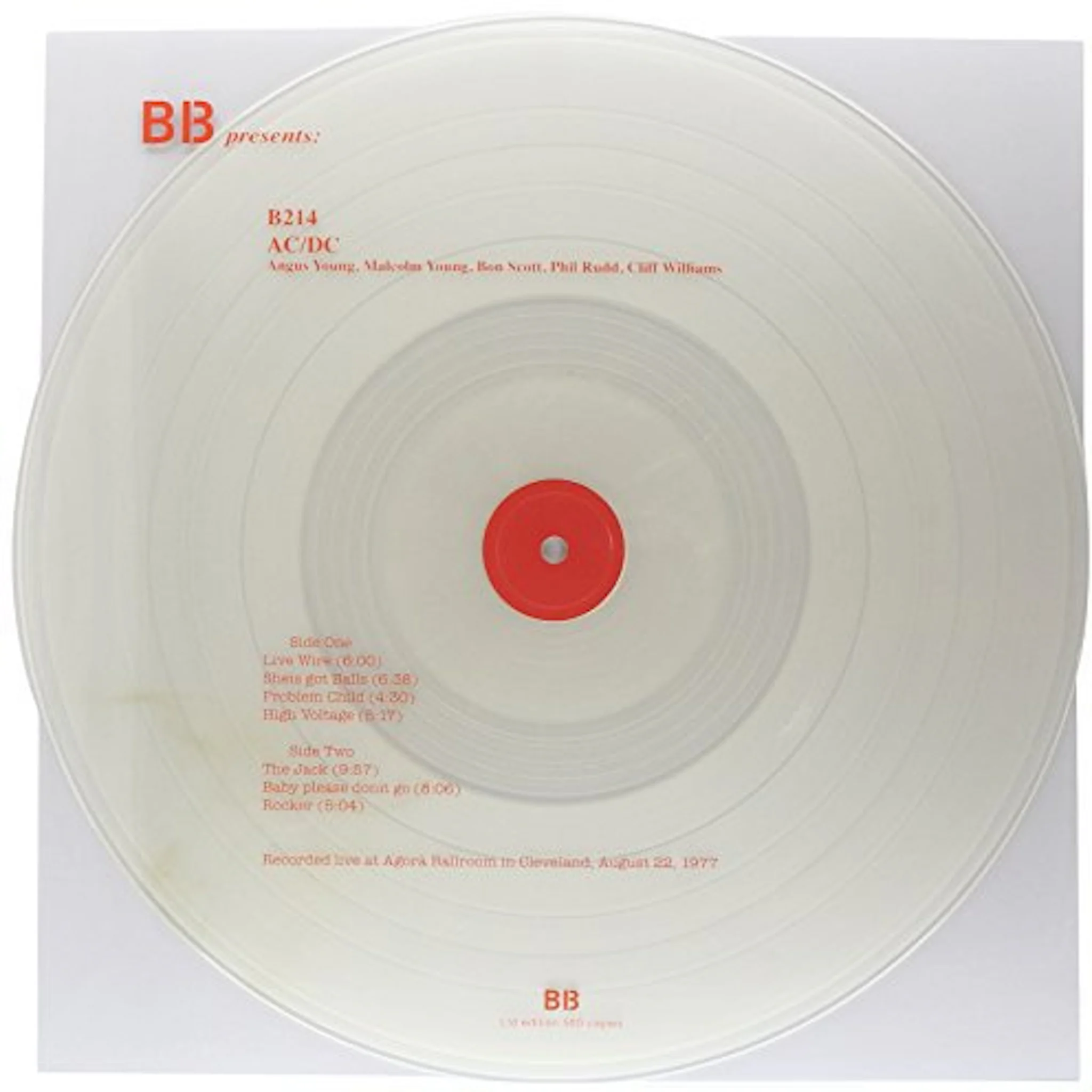 AC/DC LIVE AT AGORA' BALLROOM IN CLEVELAND AUGUST 22 197 Vinyl Record