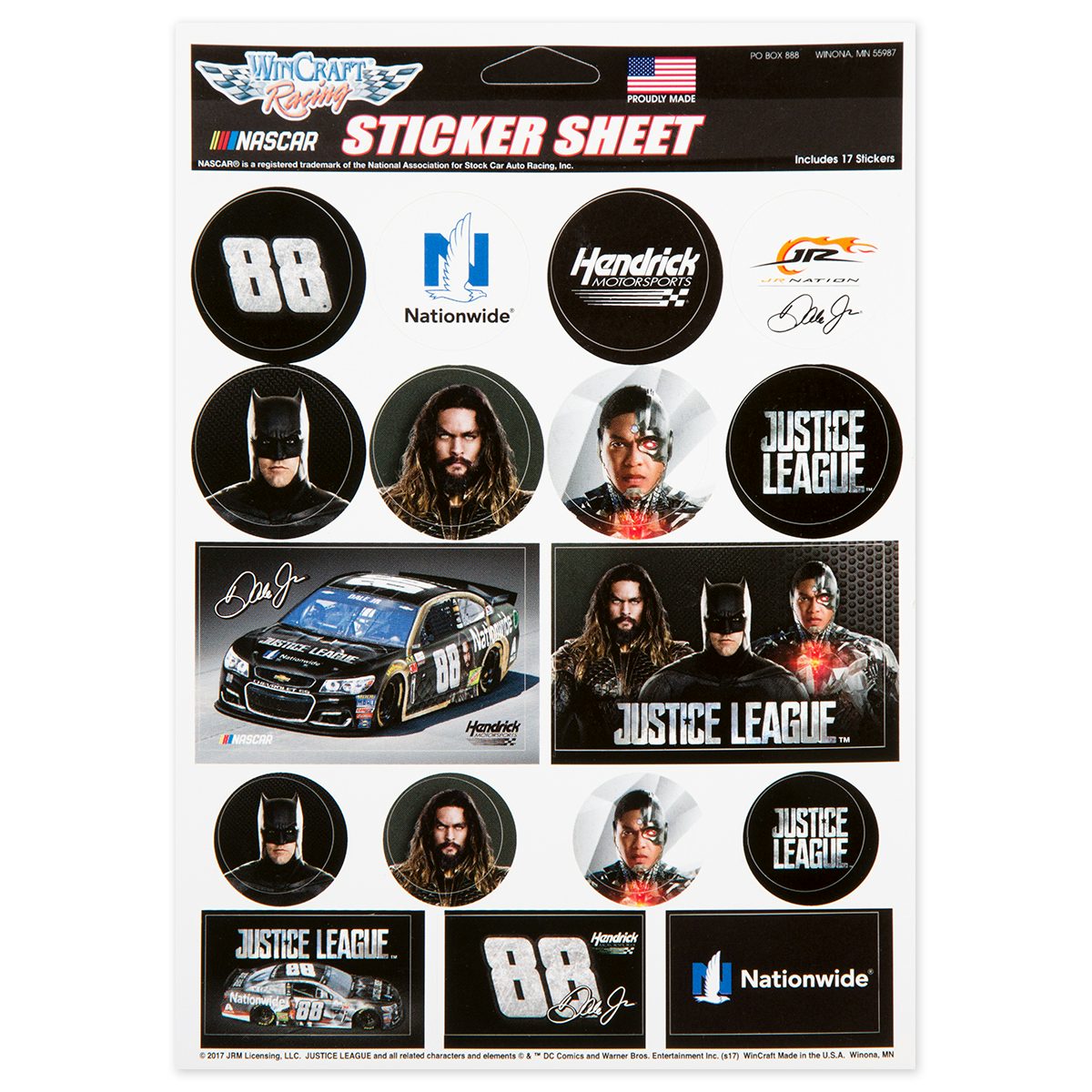 Hendrick Motorsports Dale Jr #88 2017 Justice League Sticker Sheet