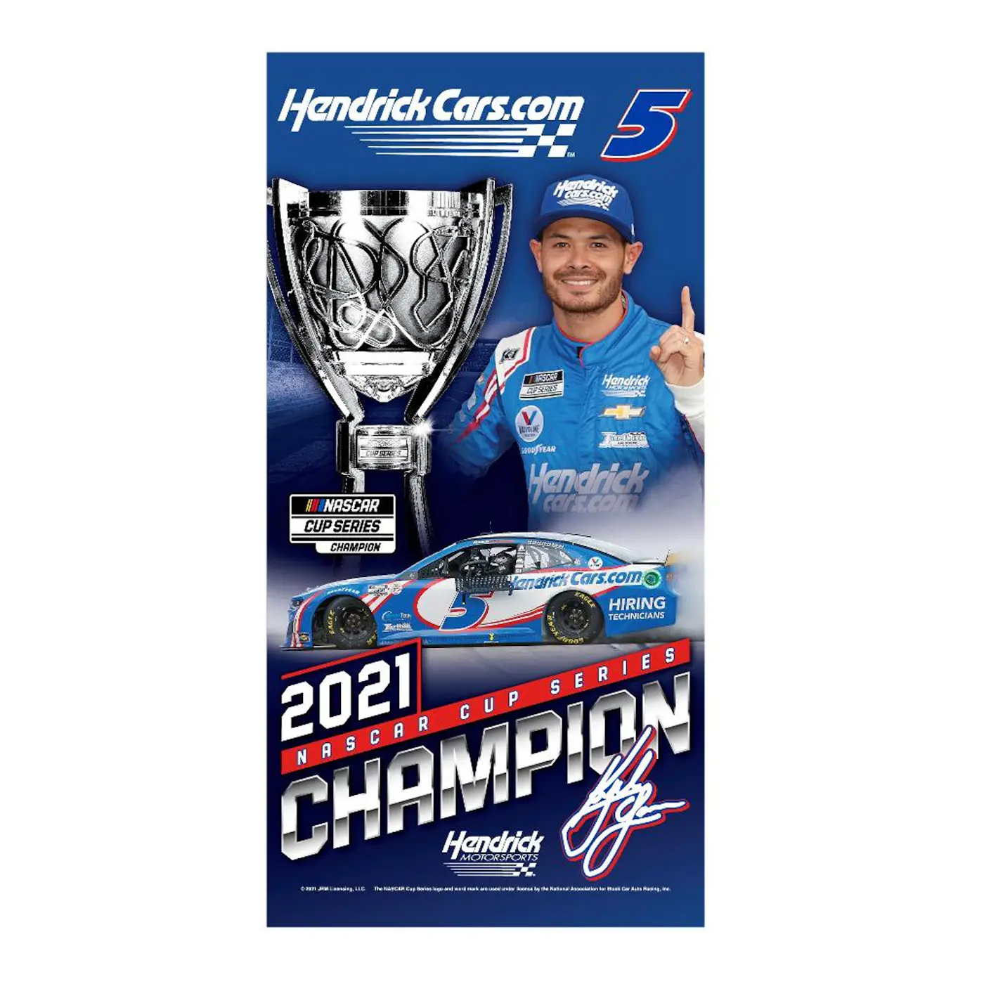 Hendrick Motorsports Kyle Larson 2021 NASCAR Champion Full Color Beach ...