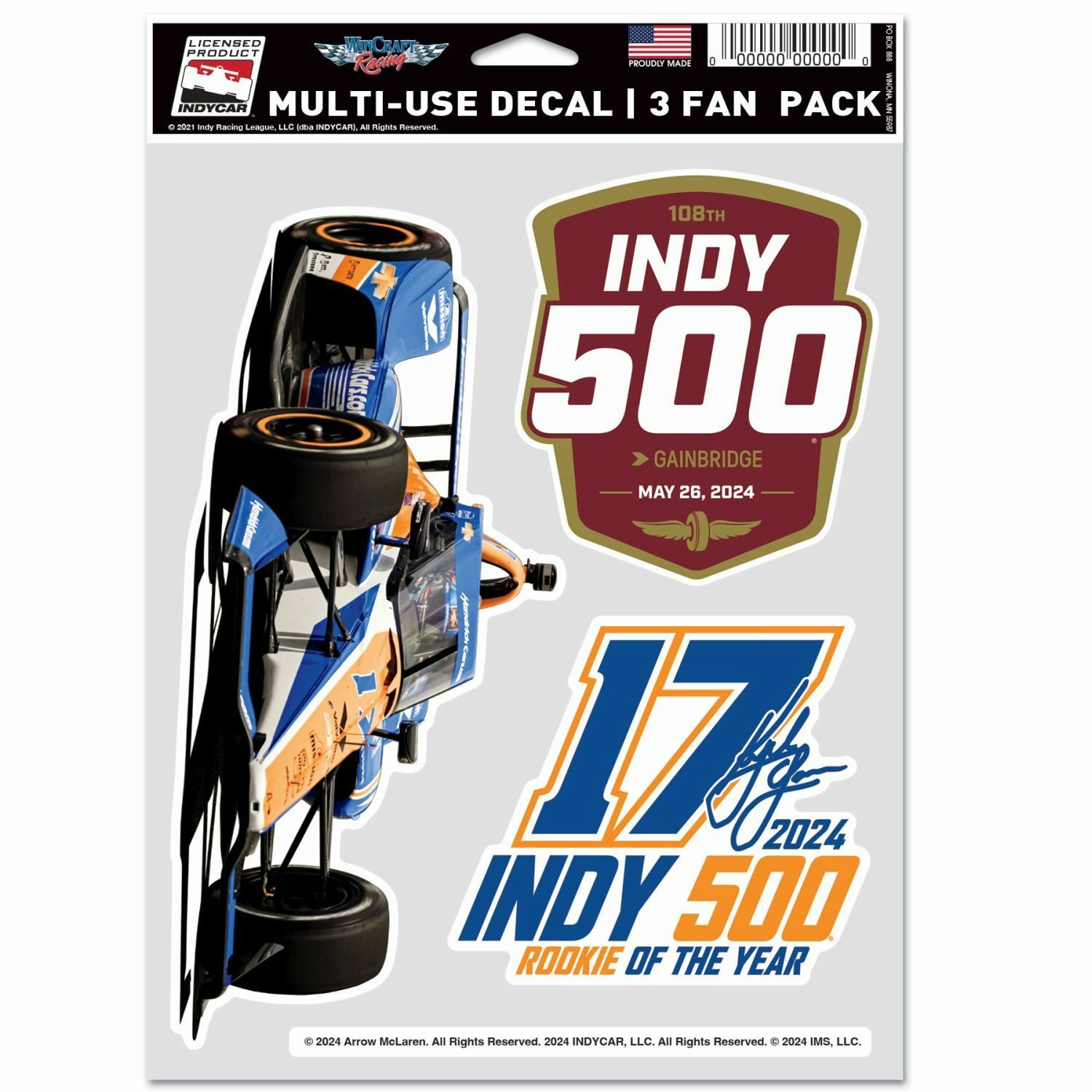 Hendrick Motorsports Kyle Larson #17 2024 Indy 500 Rookie Of The Year 3 ...