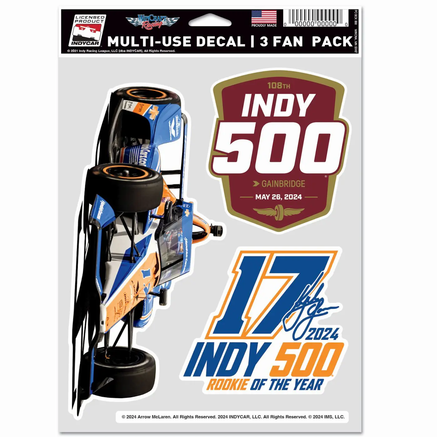Hendrick Motorsports Kyle Larson #17 2024 Indy 500 Rookie Of The Year 3 ...