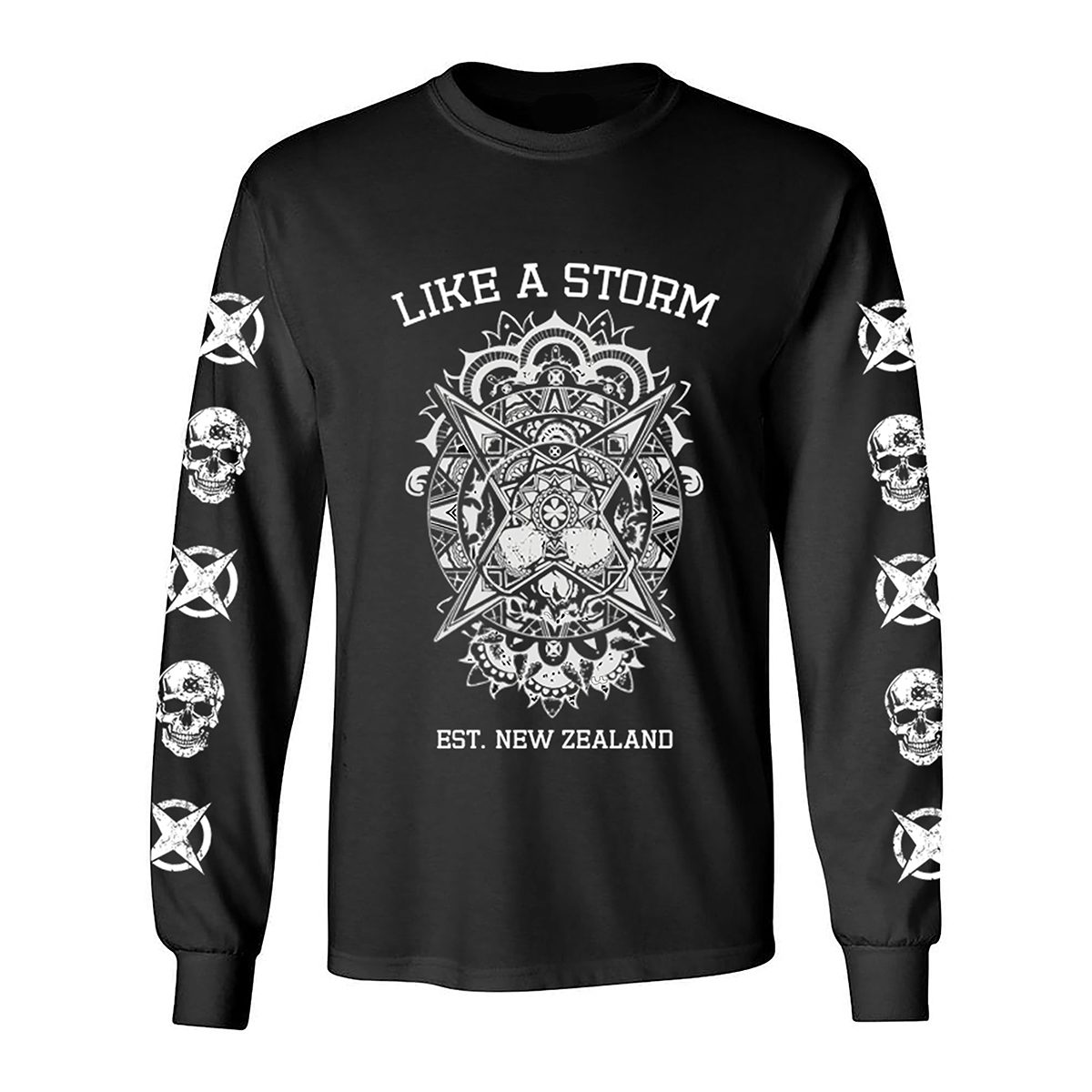 Like A Storm - Black Long Sleeve Mandala T-shirt