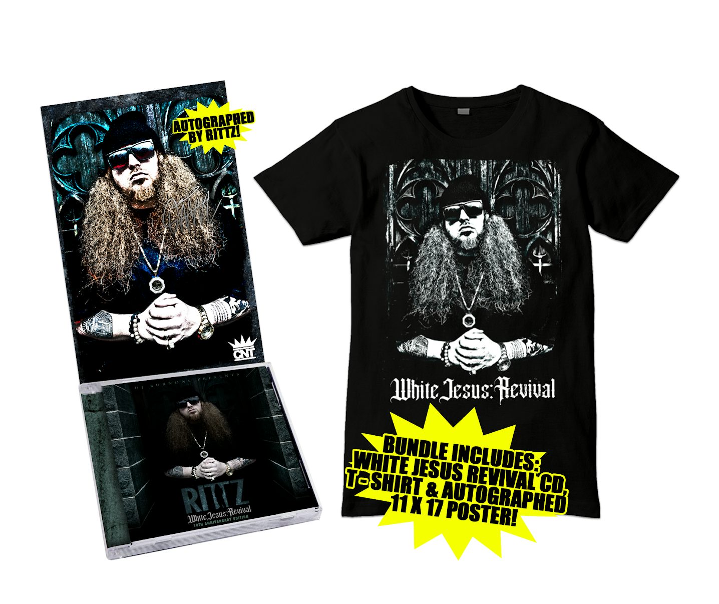Rittz "White Jesus Revival" CD, Autographed Poster and Shirt Bundle
