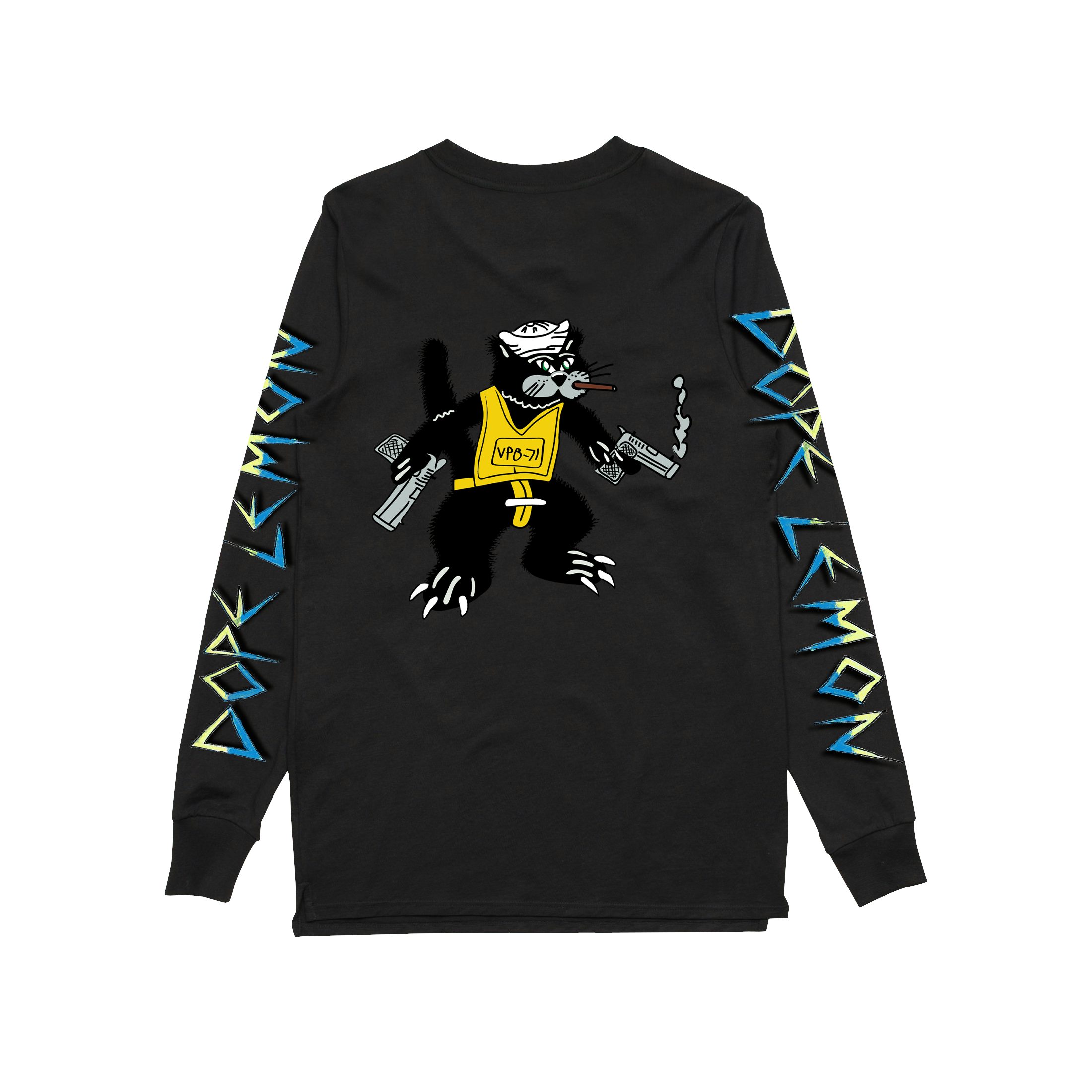 Dope Lemon Gun Cat / Black Longsleeve T-shirt