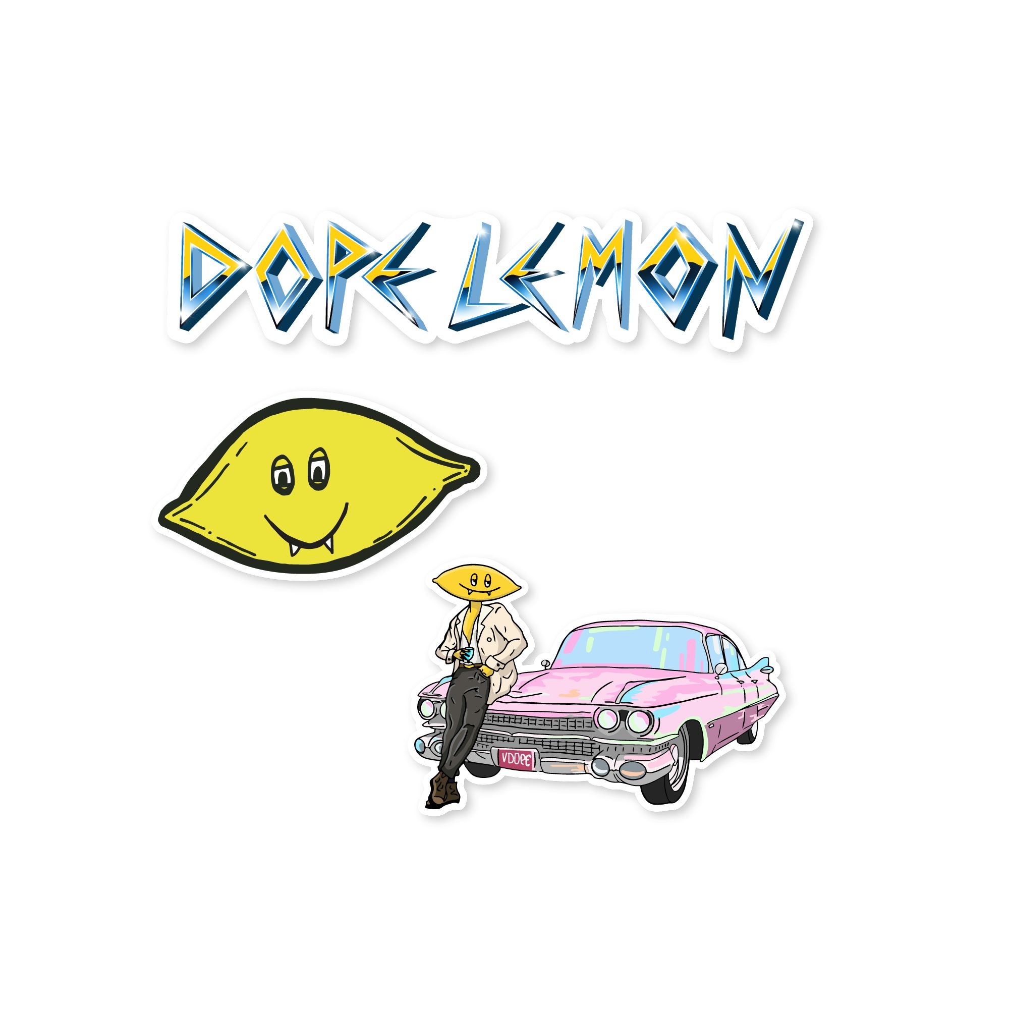 DOPE LEMON Pink Cadillac Sticker Pack