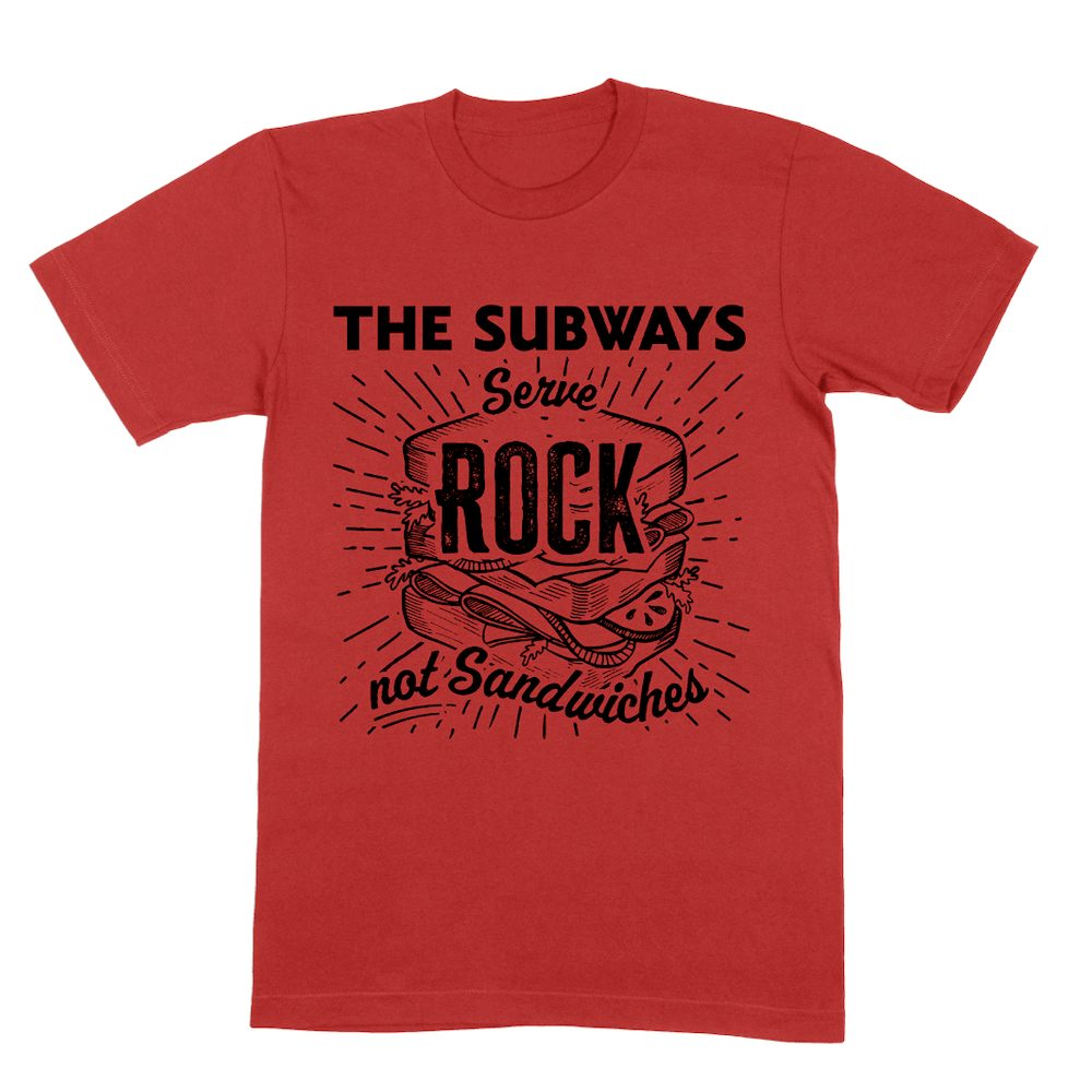 The Subways serve ROCK not sandwiches T-shirt (Cardinal Red)