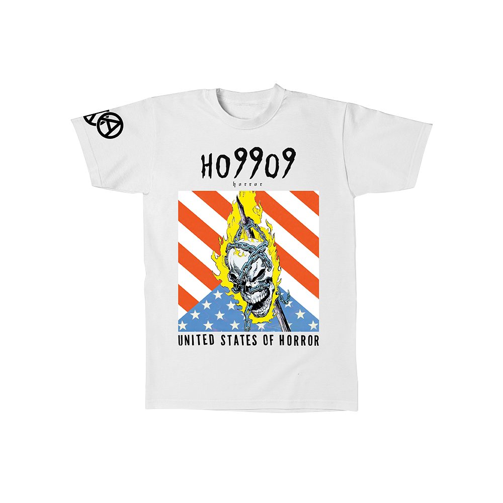 Ho99o9 AMERICAN SKULL WHITE T-SHIRT