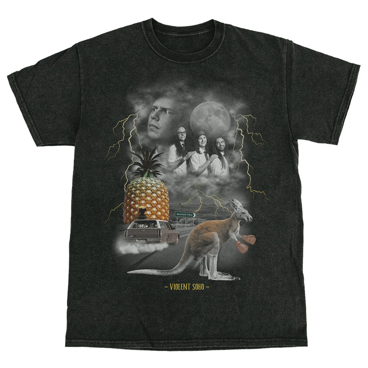 Violent Soho Far Que Truck Stop Tee (Black Vintage Wash)