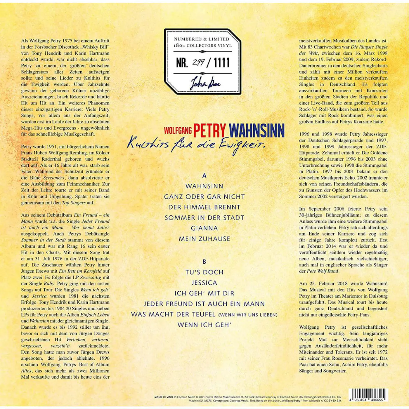 Wolfgang Petry Wahnsinn Vinyl Record