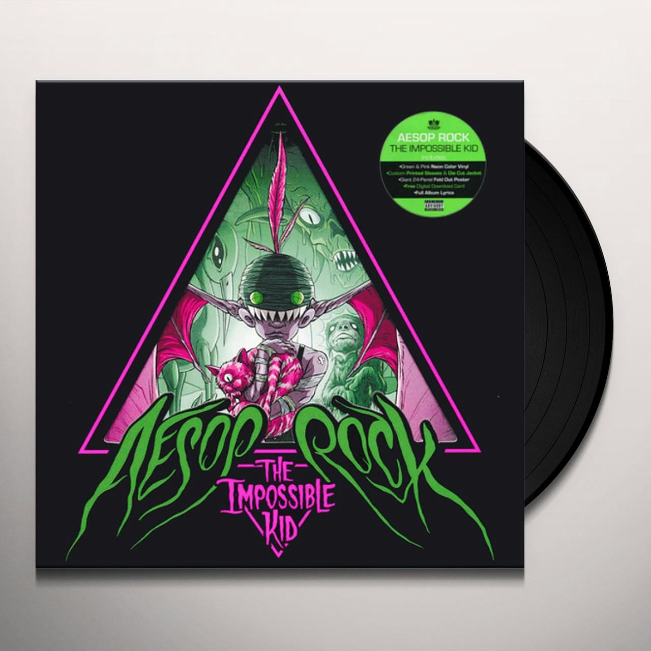 Aesop Rock IMPOSSIBLE KID (DL CARD/NEON PINK & GREEN COLOR VINYL) Vinyl ...